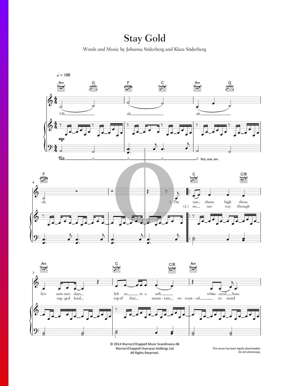 Stay Gold (First Aid Kit) Piano Sheet Music - OKTAV