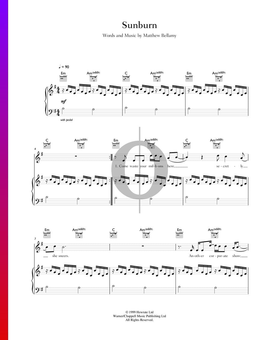 Sunburn (Muse) Piano Sheet Music - OKTAV