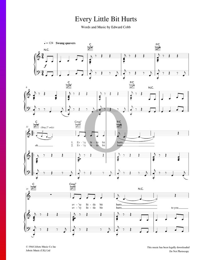 Every Little Bit Hurts (Brenda Holloway) Piano Sheet Music - OKTAV