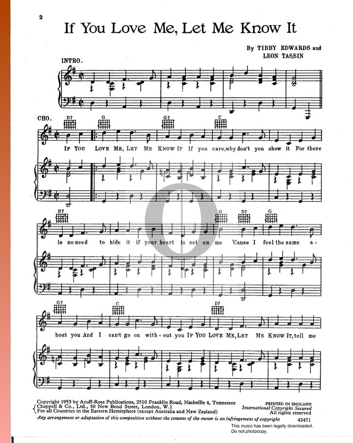 If You Love Me, Let Me Know It (Tibby Edwards) Piano Sheet Music - OKTAV