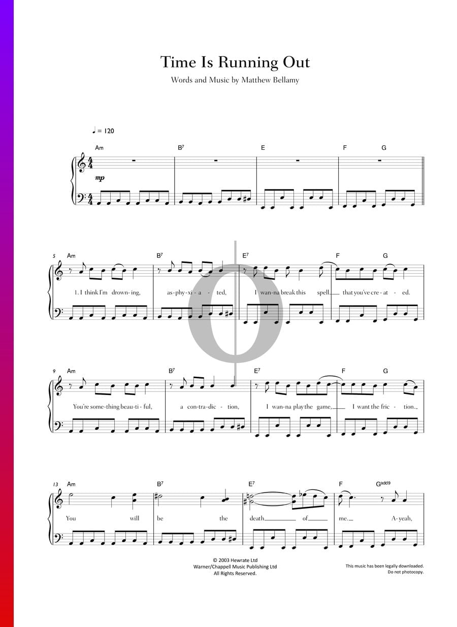 Time Is Running Out (Muse) Piano Sheet Music - OKTAV
