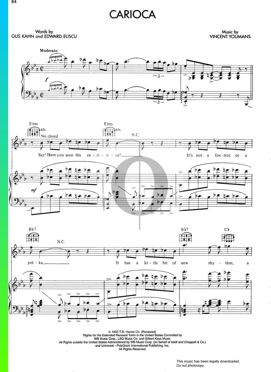 The Carioca Piano Sheet Music from Flying Down To Rio by Vincent ...