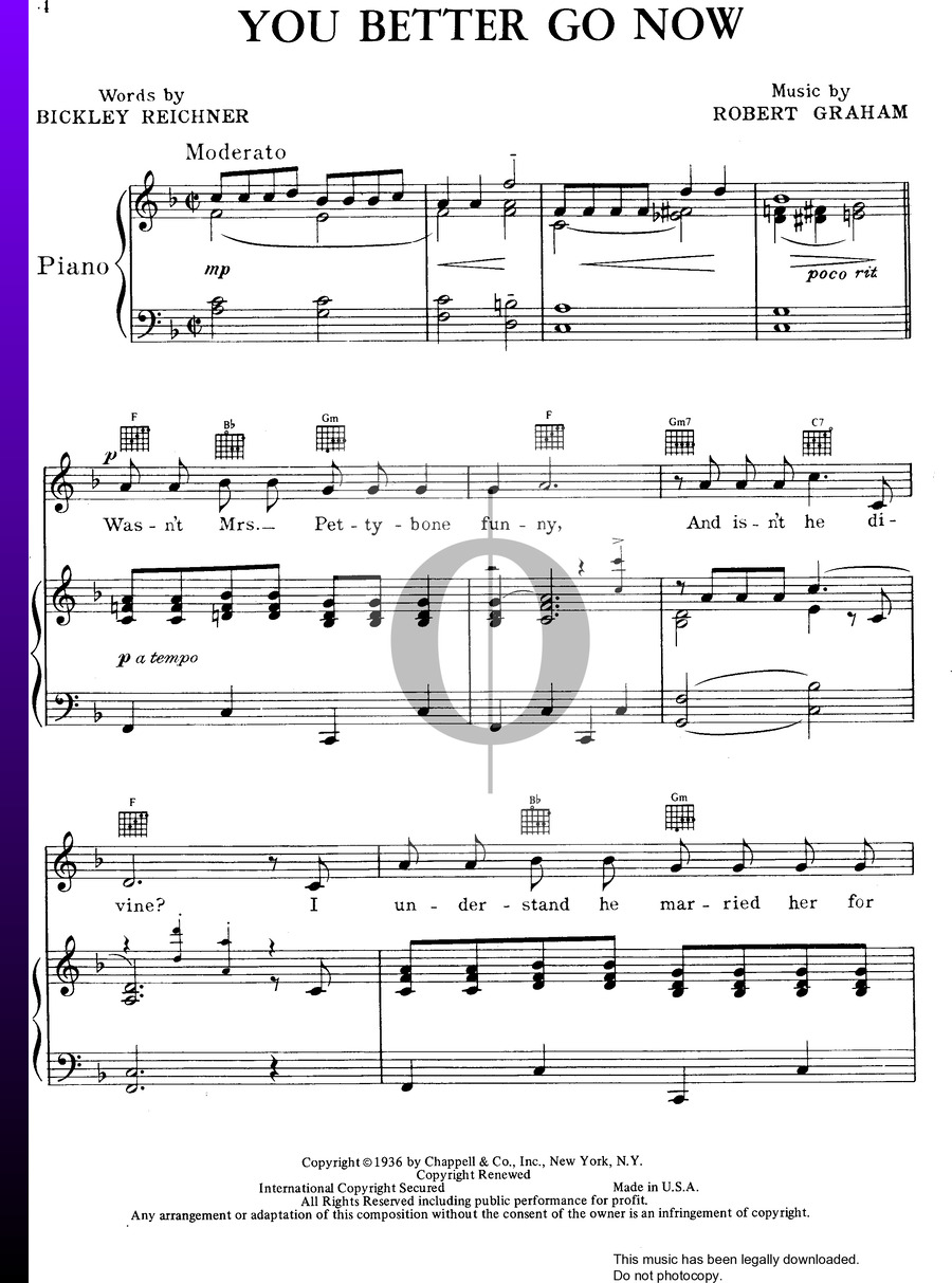 You Better Go Now Sheet Music (Piano, Voice, Guitar) - PDF Download & Streaming - OKTAV