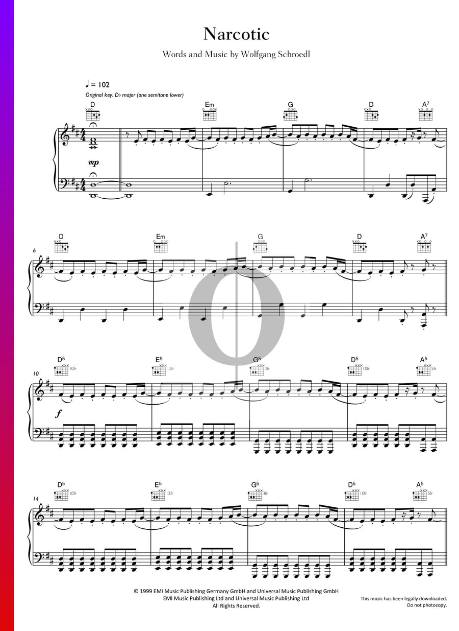 Narcotic (Liquido) Piano Sheet Music - OKTAV