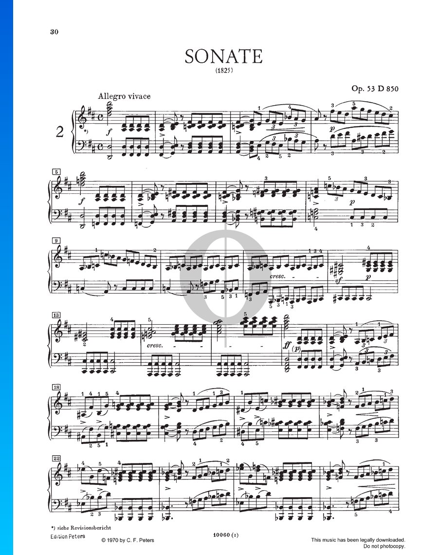 Piano Sonata in D Major, Op. 53 No. 17, D 850 » Franz Schubert - Partitions de piano - OKTAV