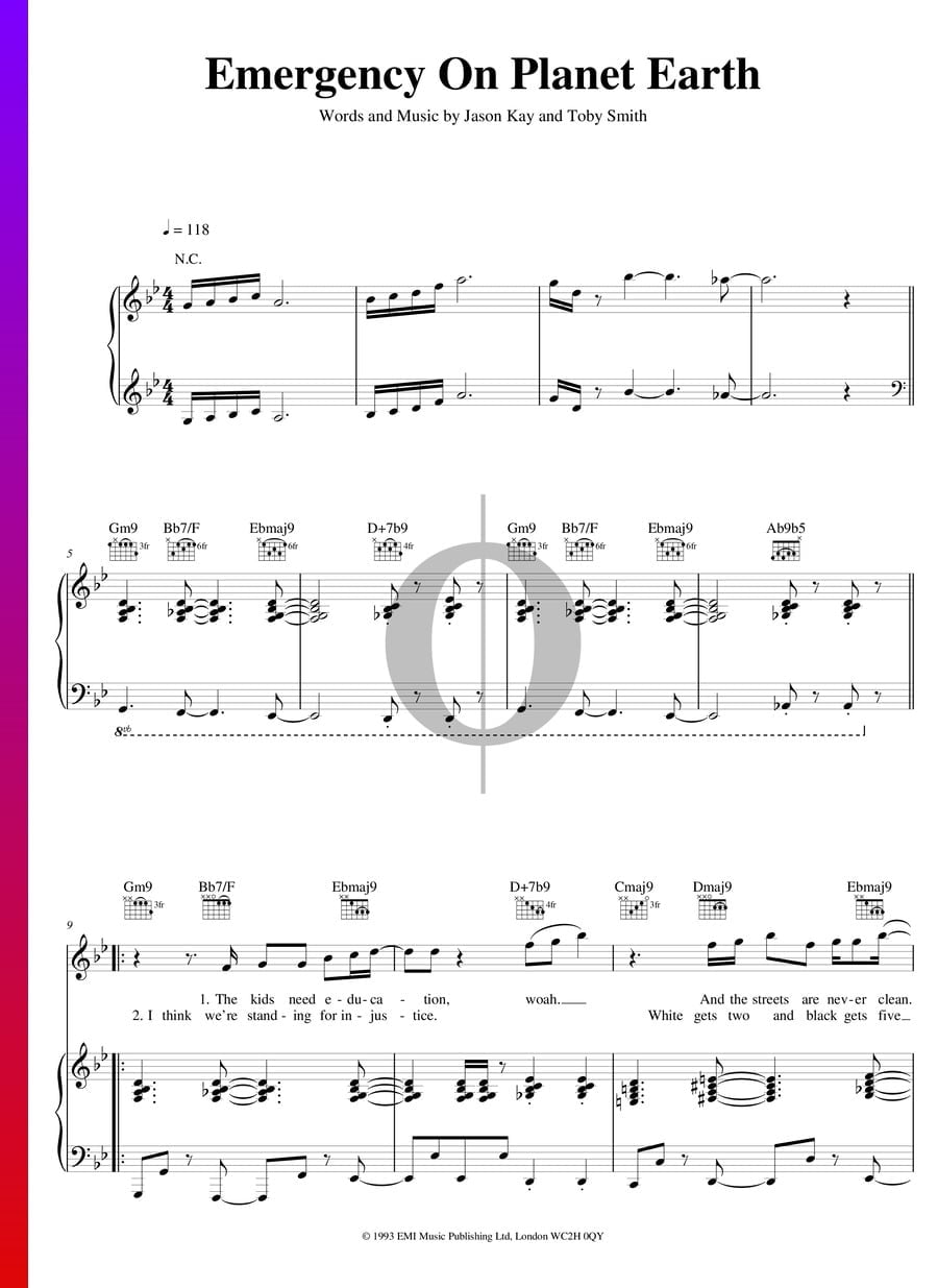 Emergency On Planet Earth (Jamiroquai) Piano Sheet Music - OKTAV
