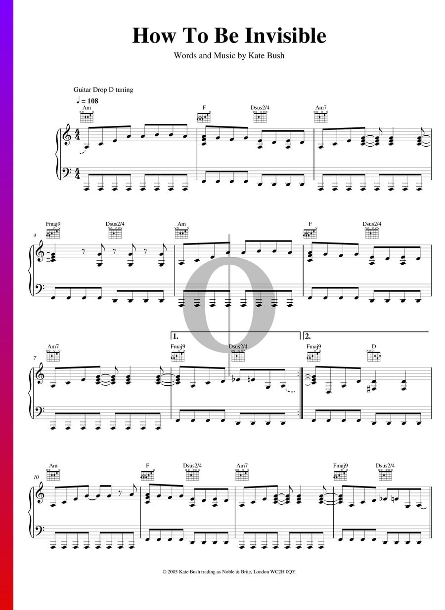 How To Be Invisible (Kate Bush) Piano Sheet Music - OKTAV
