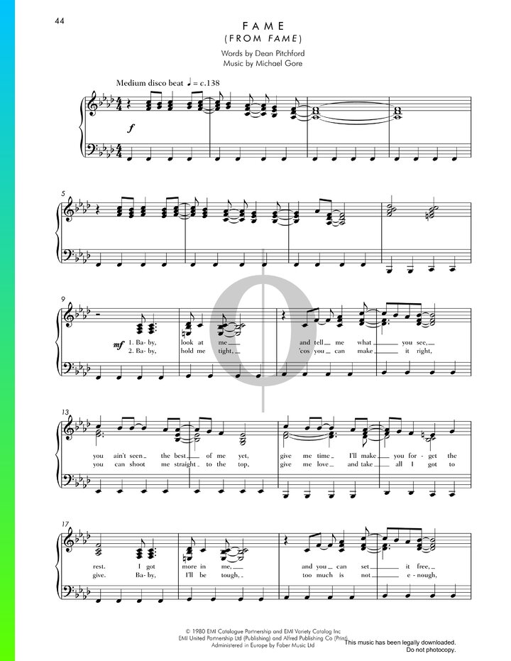 Fame Piano Sheet Music from Fame by Michael Gore - OKTAV