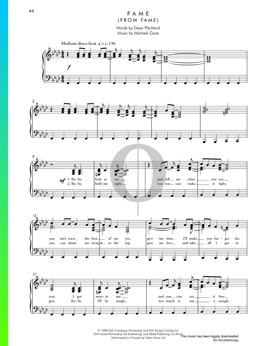 Partition Fame » extrait de Fame - Michael Gore - OKTAV