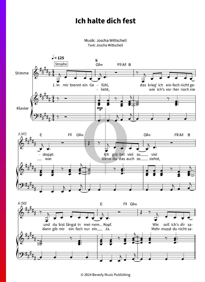 Ich halte dich fest (Linda Feller) Piano Sheet Music - OKTAV