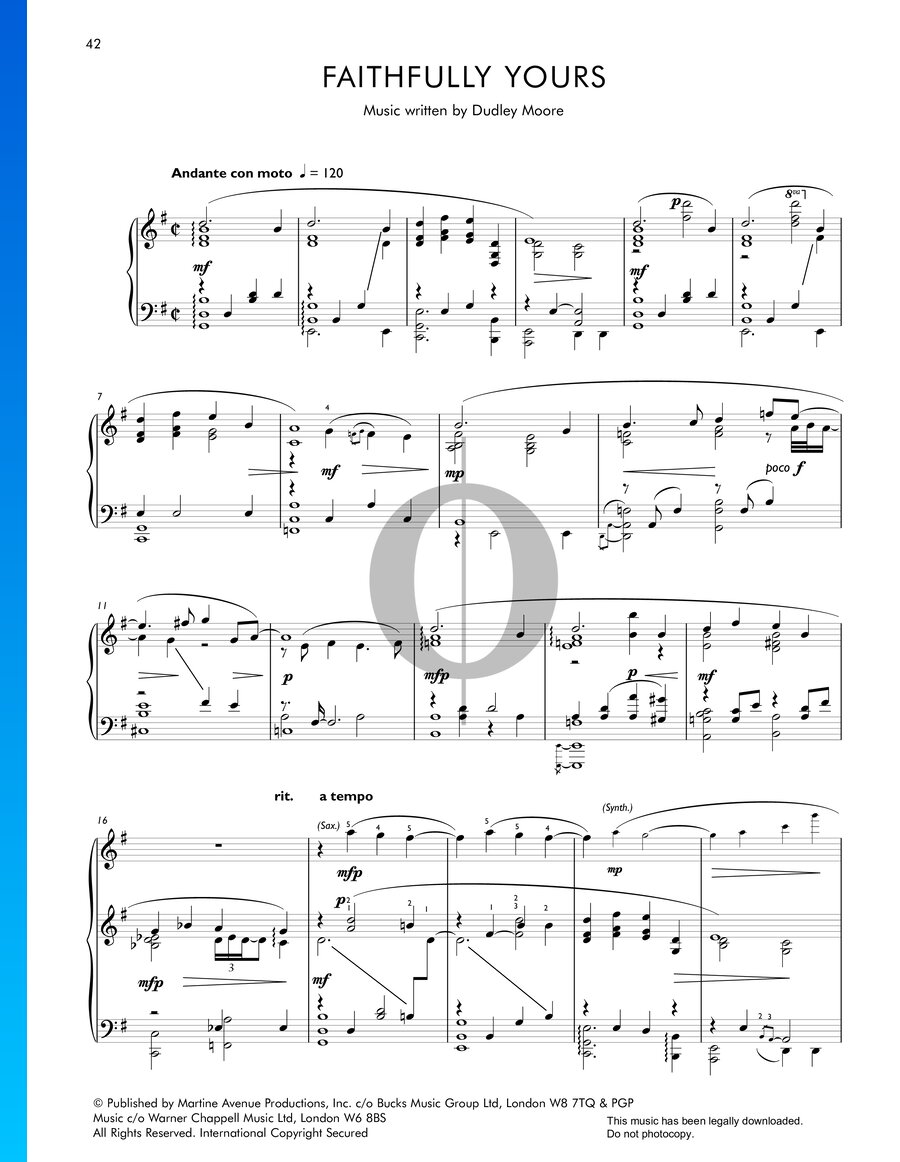 Faithfully Yours (Dudley Moore) Piano Sheet Music - OKTAV