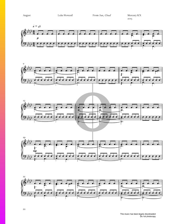 August (Luke Howard) Piano Sheet Music - OKTAV