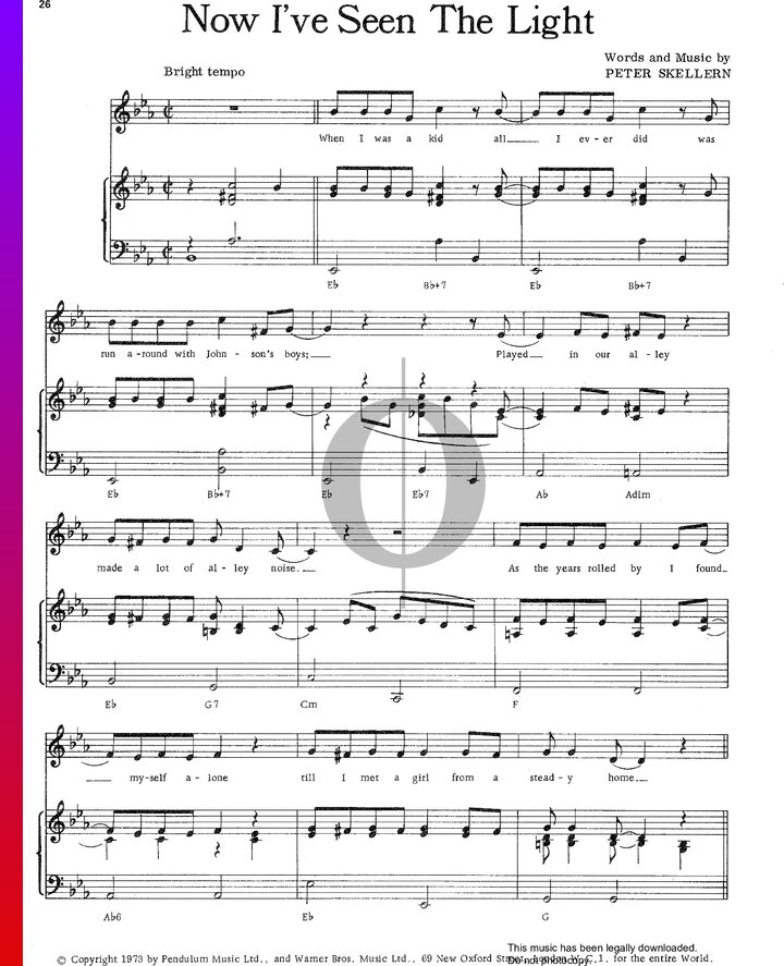 Now I've Seen The Light (Peter Skellern) Piano Sheet Music - OKTAV