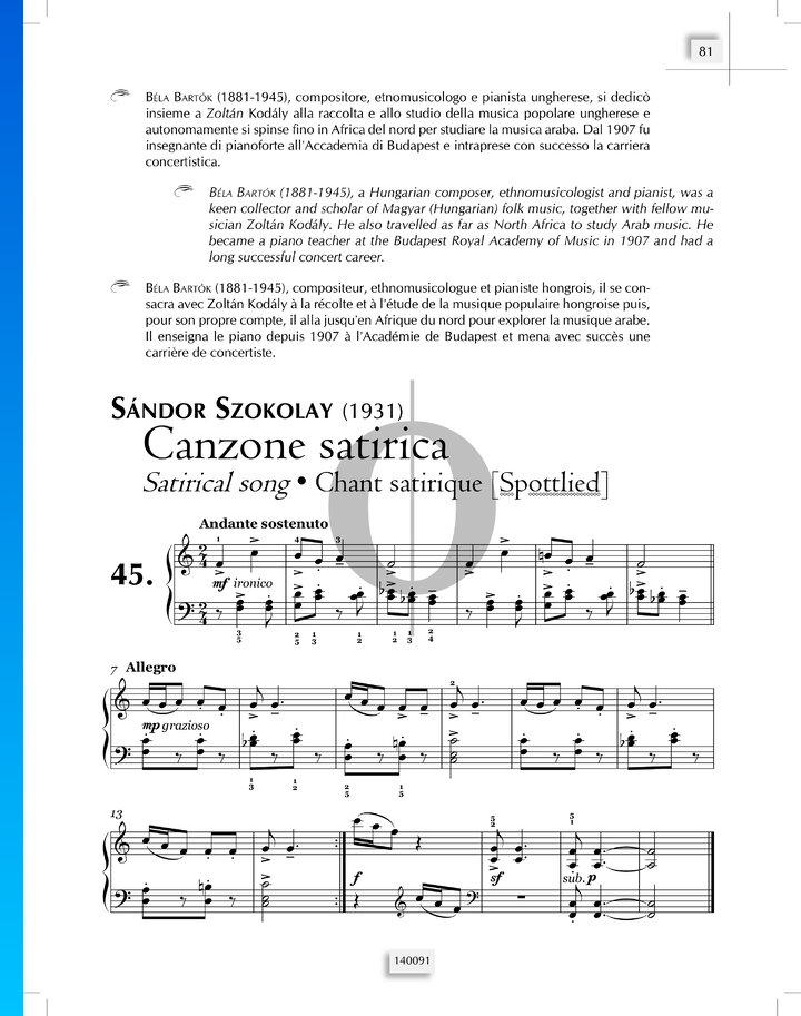 Satirical Song (Sándor Szokolay) Piano Sheet Music - OKTAV Satirical Song (Sándor Szokolay) Piano Sheet Music - OKTAV