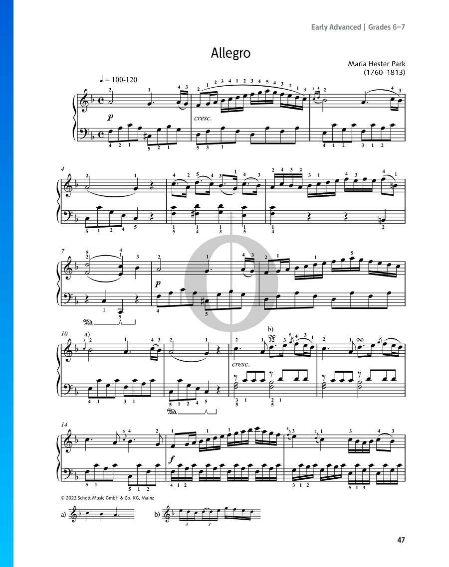 Sonata in F Major, Op. 4 No. 1: Allegro (Maria Hester Park) Piano Sheet ...