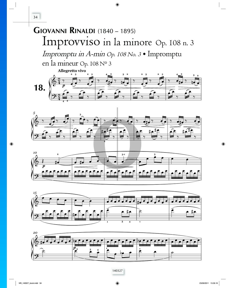 Impromptu in A Minor, Op. 108 No. 3 (Giovanni Rinaldi) Piano Sheet ...