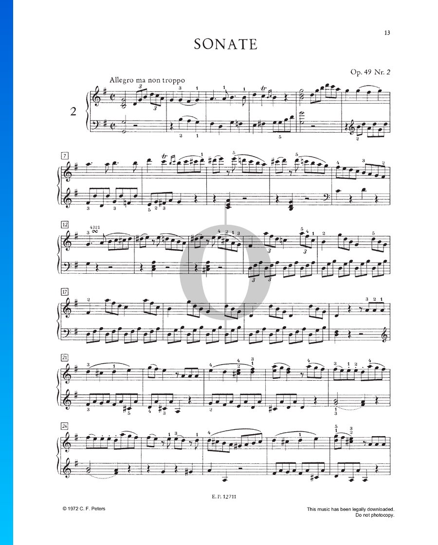 Sonata facile, Op. 49 No. 2 (Ludwig van Beethoven) Piano Sheet Music - OKTAV