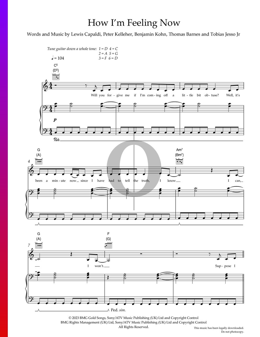 How I'm Feeling Now (Lewis Capaldi) Piano Sheet Music - OKTAV