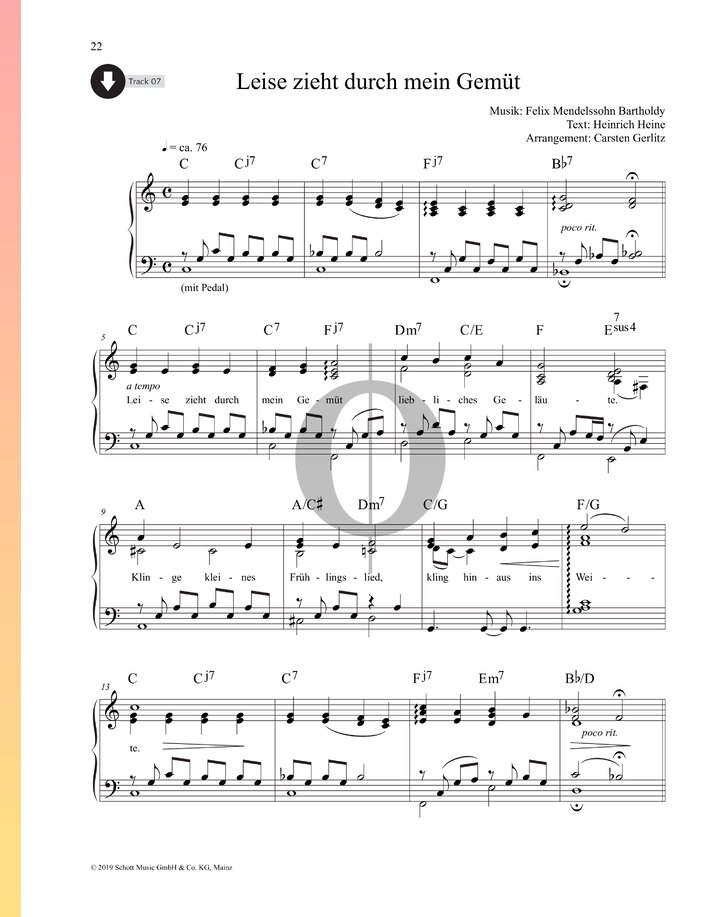 Leise zieht durch mein Gemüt (Felix Mendelssohn Bartholdy) Piano Sheet ...