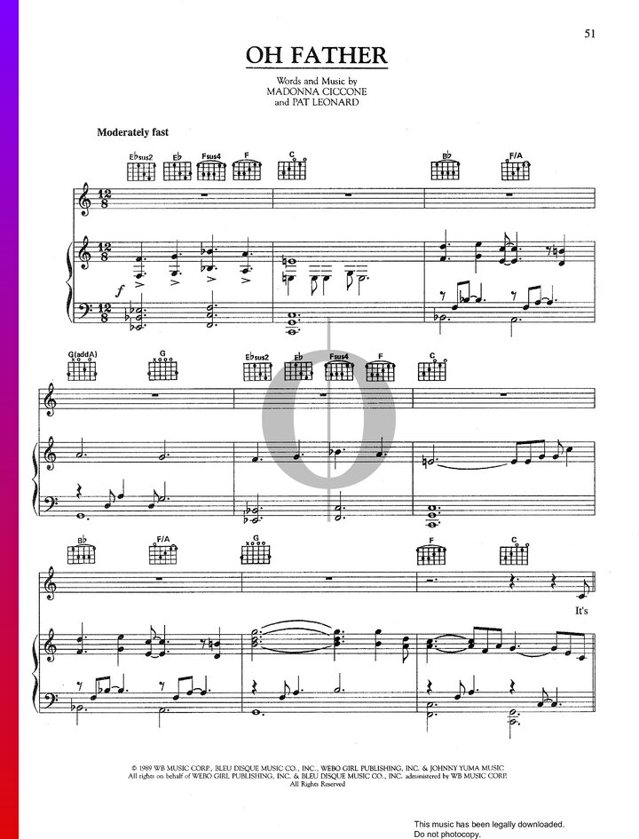 Oh Father (Madonna) Piano Sheet Music - OKTAV