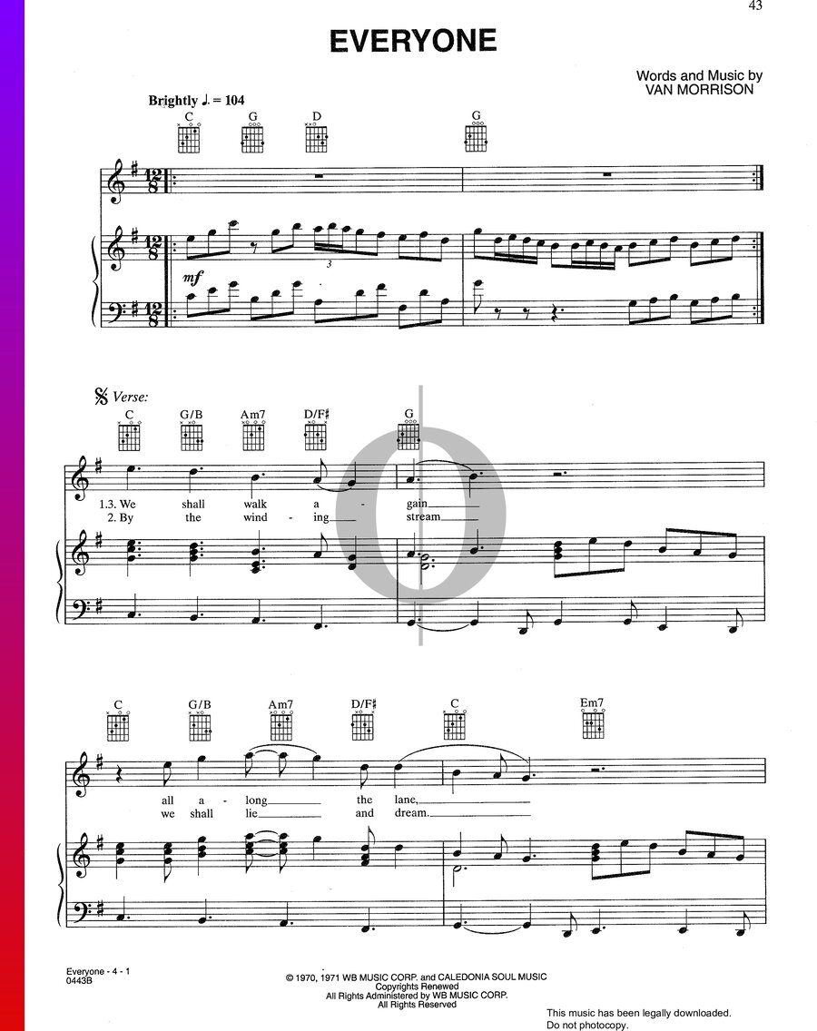 Everyone (Van Morrison) Piano Sheet Music - OKTAV