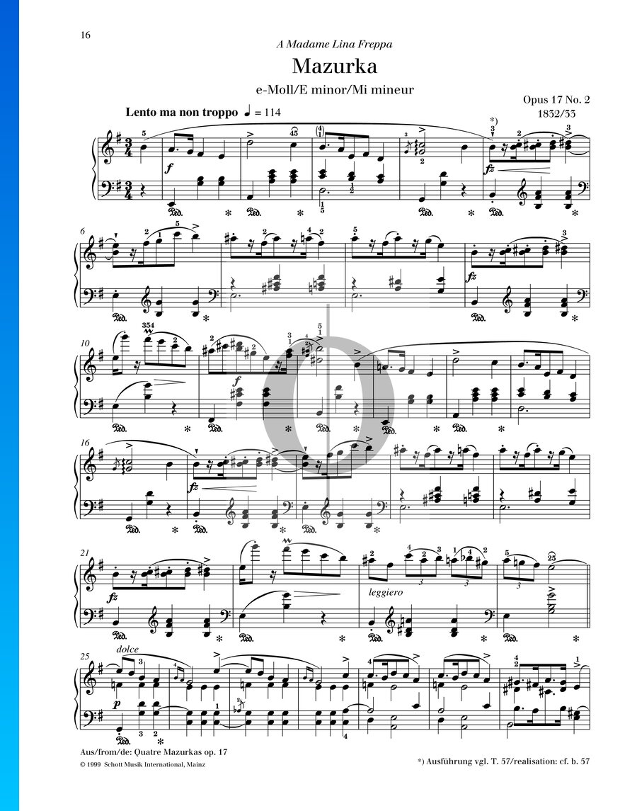 Mazurka in E Minor, Op. 17 No. 2 (Frédéric Chopin) Piano Sheet Music - OKTAV