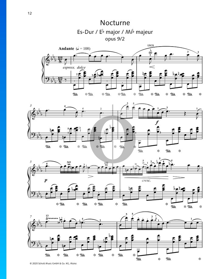 Nocturne in E-flat Major, Op. 9 No. 2 (Frédéric Chopin) Piano Sheet Music - OKTAV