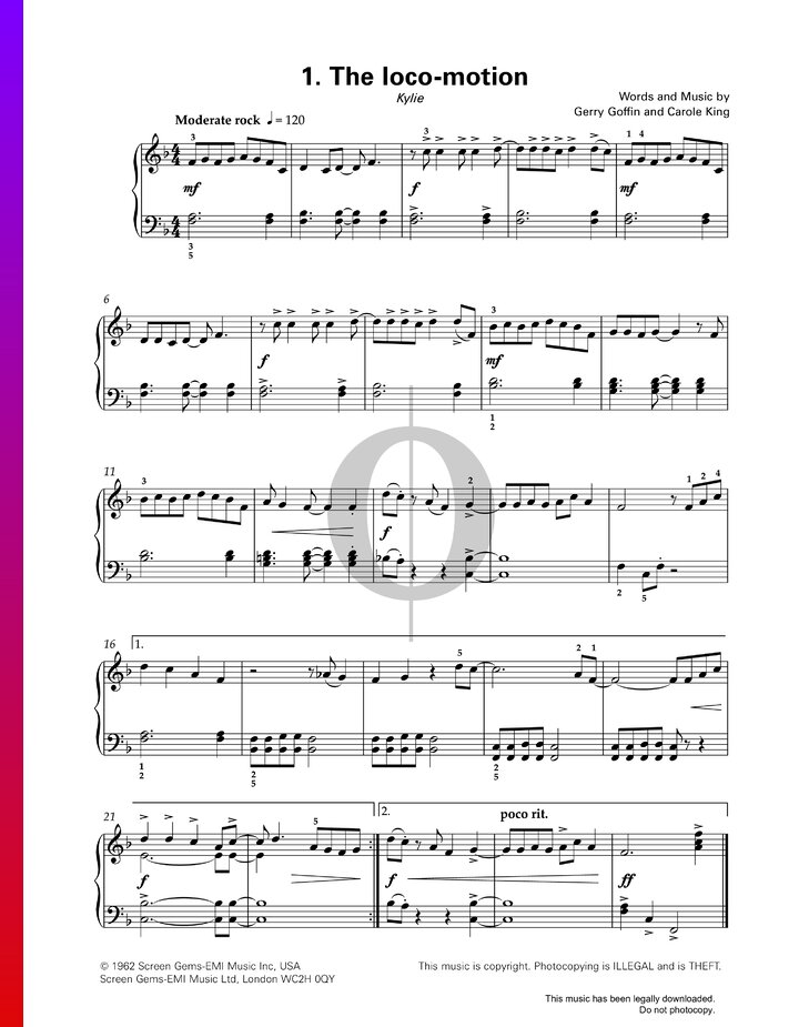 The Loco-Motion » Carole King - Partituras de piano - OKTAV