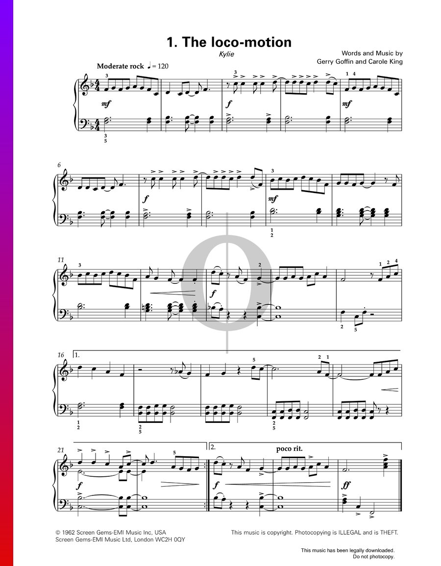The Loco-Motion (Carole King) Piano Sheet Music - OKTAV