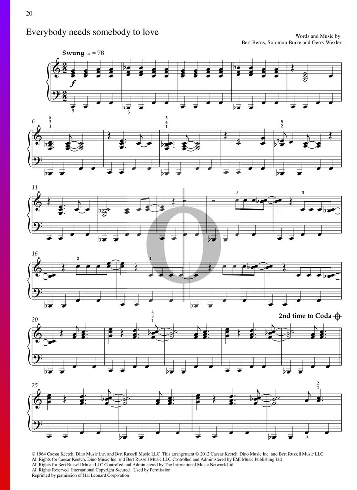 Everybody Needs Somebody To Love (The Rolling Stones) Piano Sheet Music ...