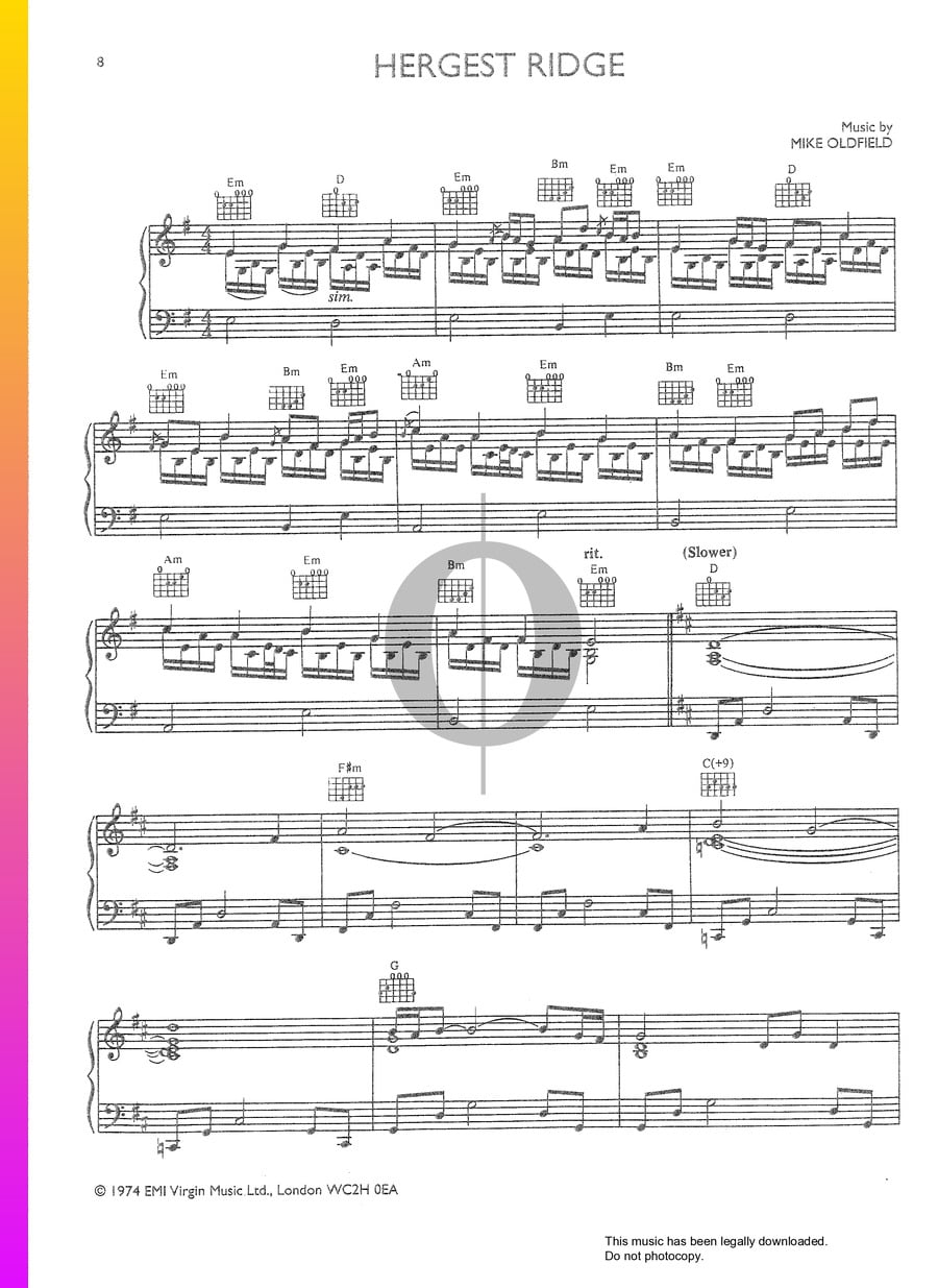 Hergest Ridge (Mike Oldfield) Piano Sheet Music - OKTAV