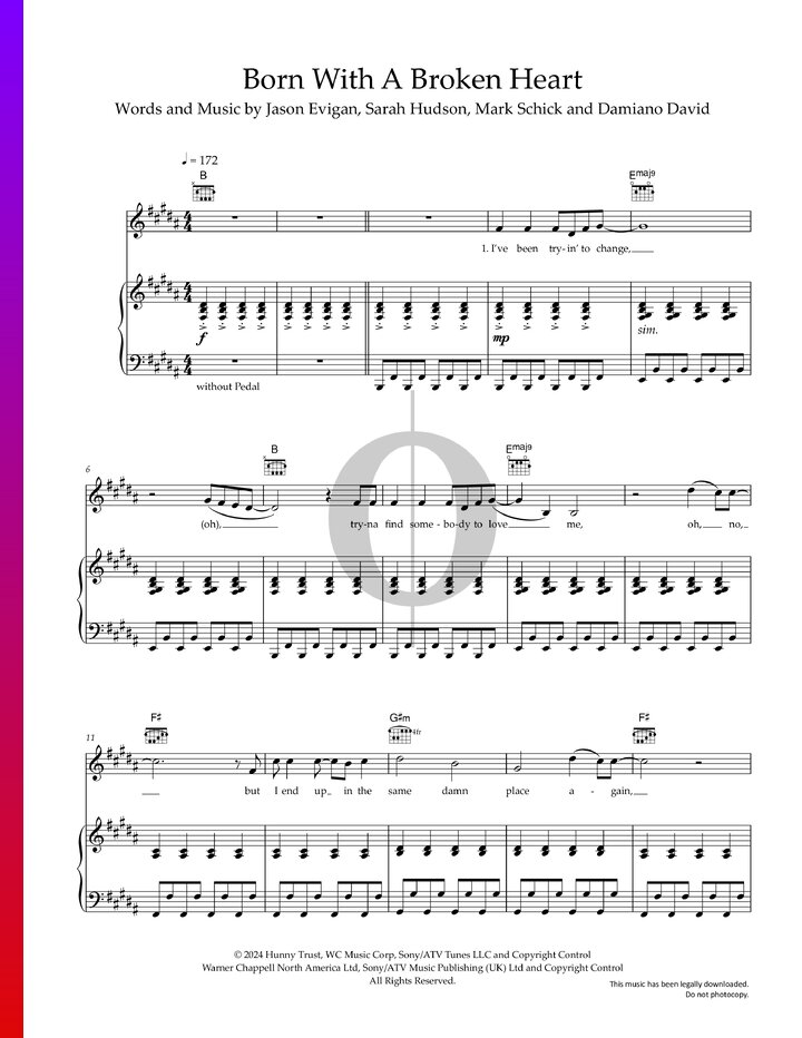 Born With A Broken Heart » Damiano David - Partituras de piano - OKTAV