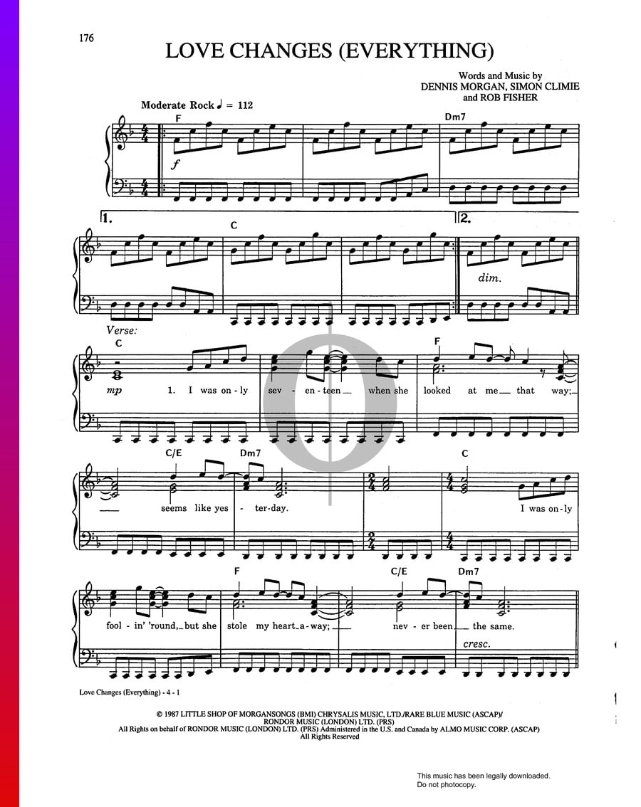 Love Changes (Everything) (Climie Fisher) Piano Sheet Music - OKTAV