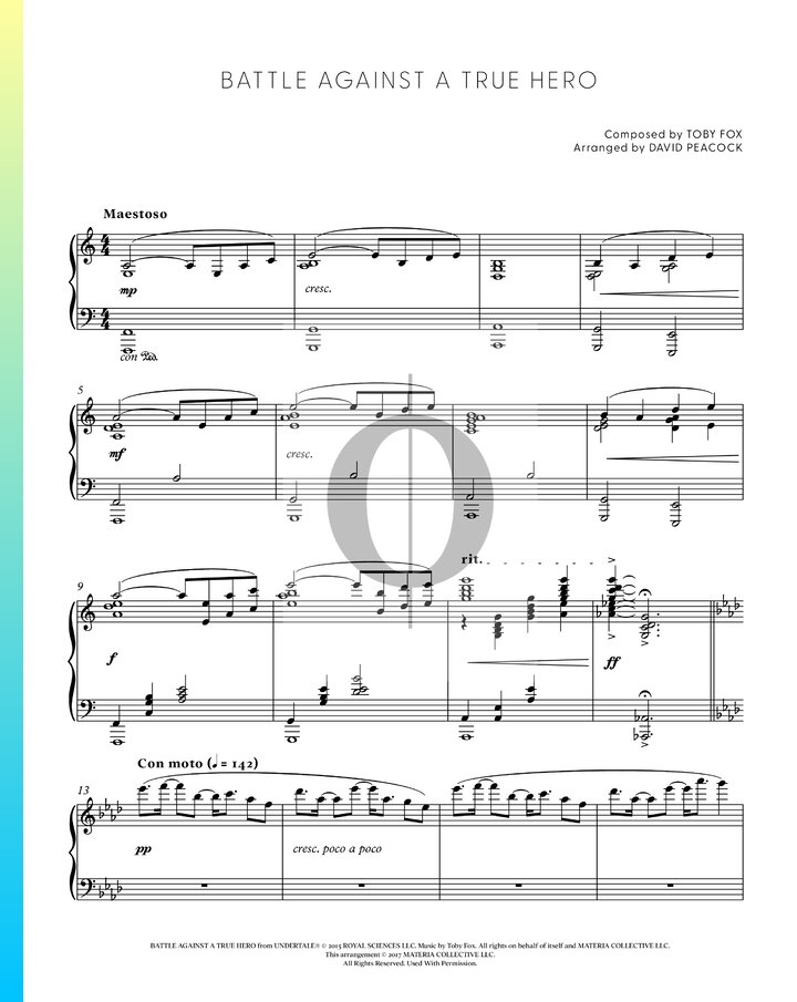 Battle Against A True Hero (Toby Fox) Piano Sheet Music - OKTAV