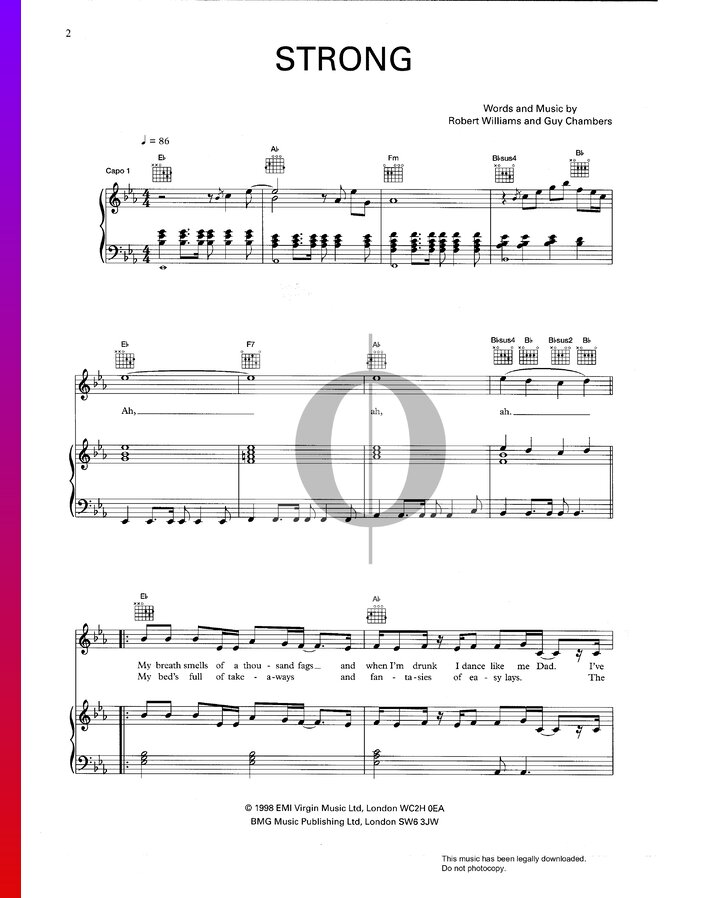 Strong (Robbie Williams) Piano Sheet Music - OKTAV