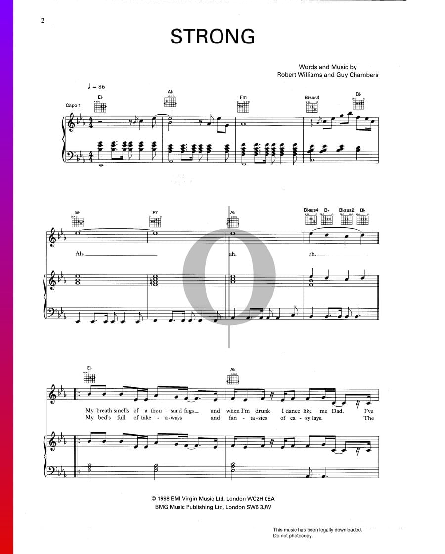 Strong (Robbie Williams) Piano Sheet Music - OKTAV