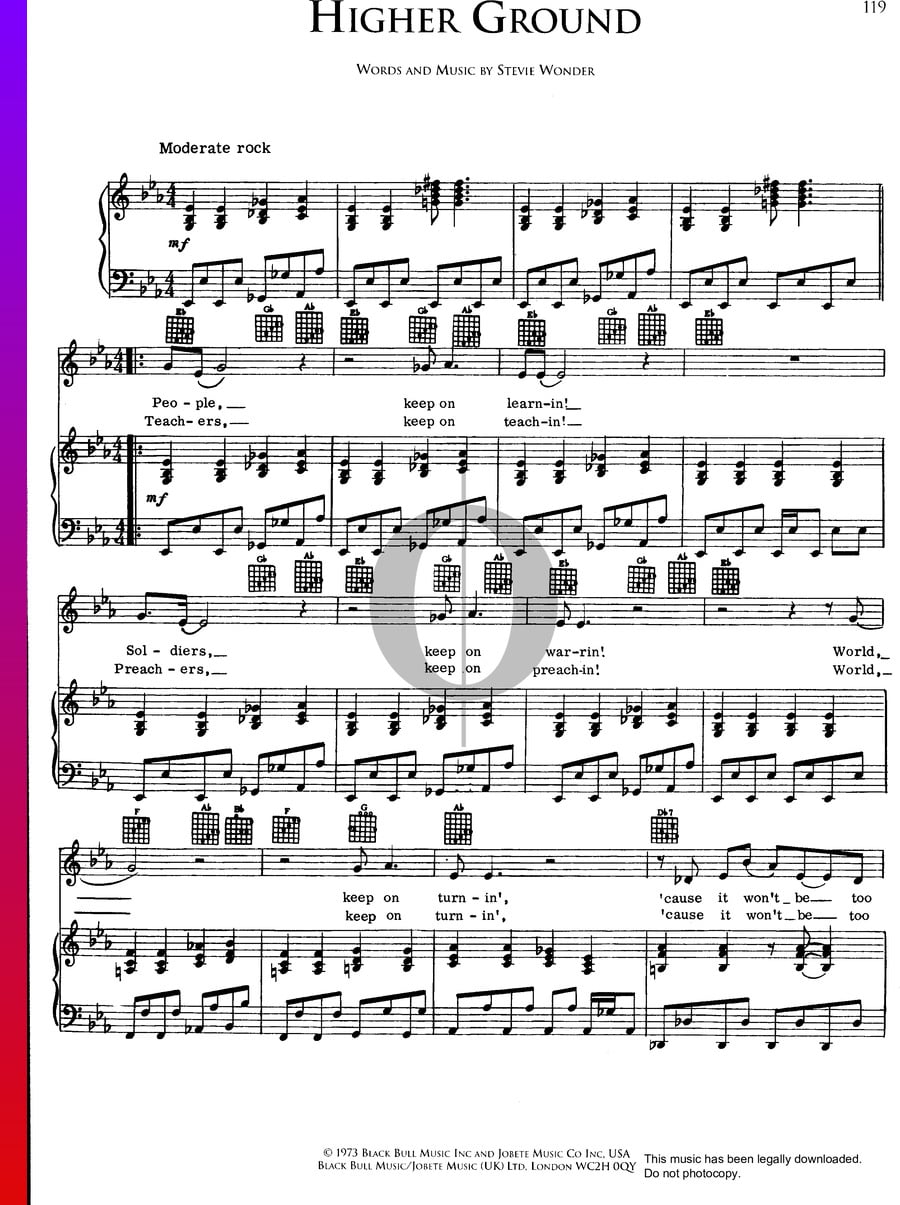 Higher Ground (Stevie Wonder) Piano Sheet Music - OKTAV