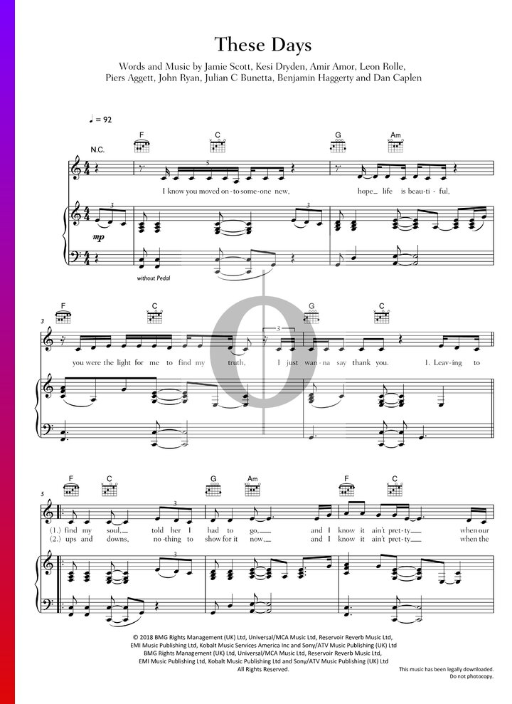 These Days (Rudimental) Piano Sheet Music - OKTAV