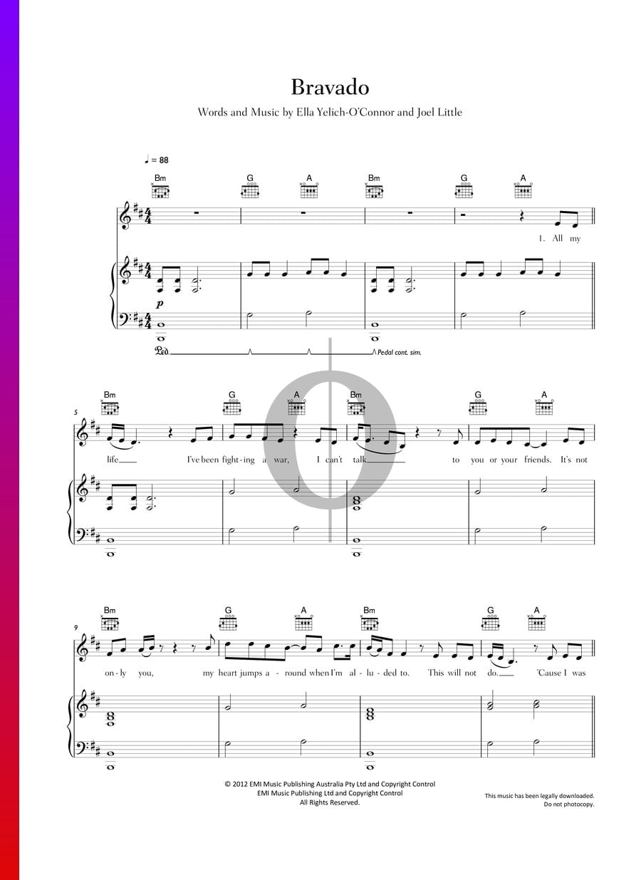 Bravado (Lorde) Piano Sheet Music - OKTAV