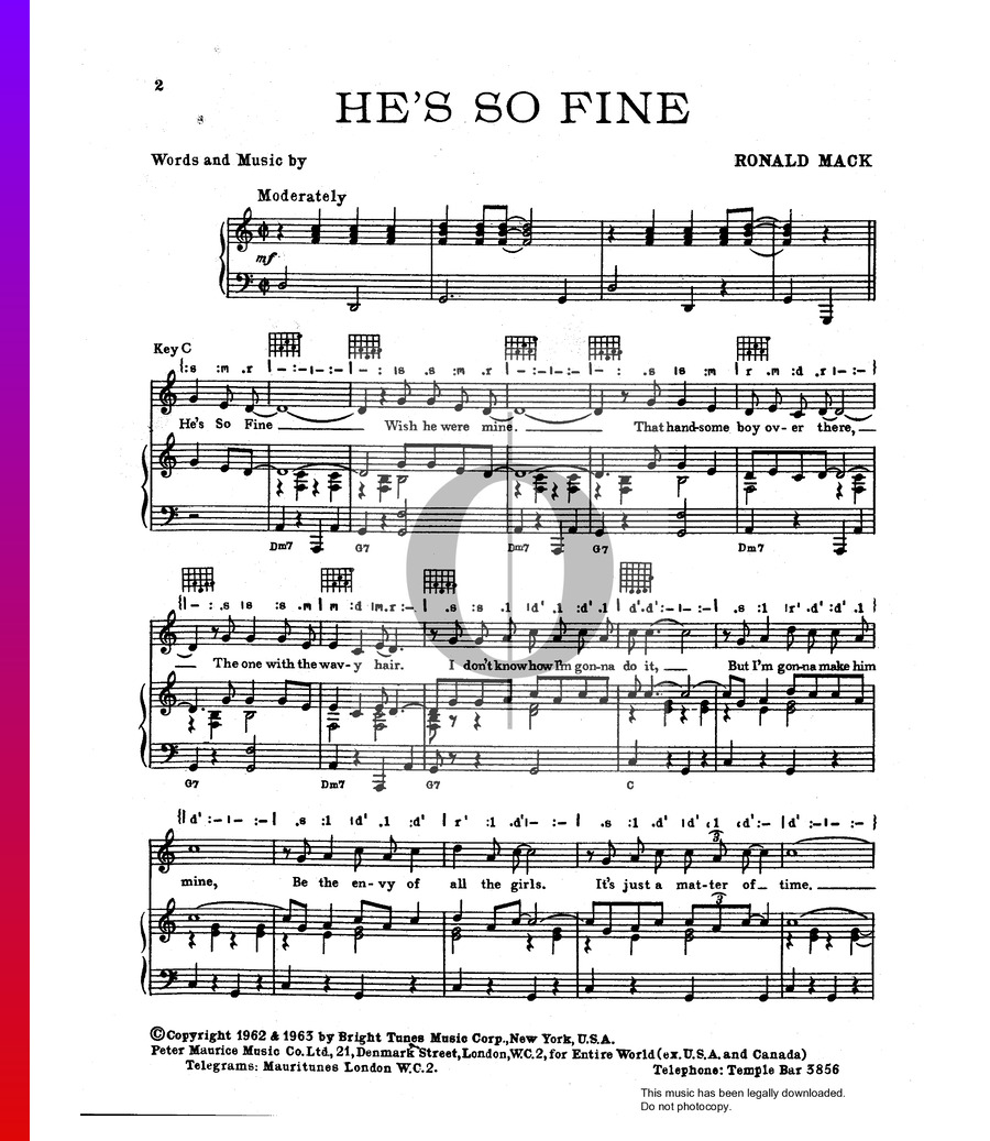 He's So Fine (The Chiffons) Piano Sheet Music - OKTAV