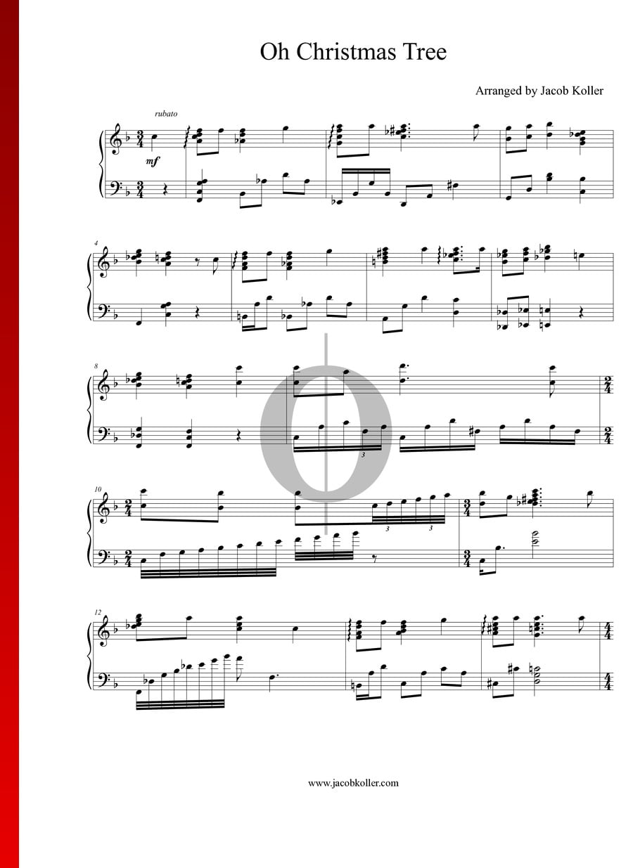 Oh Christmas Tree (Jacob Koller) Piano Sheet Music - OKTAV