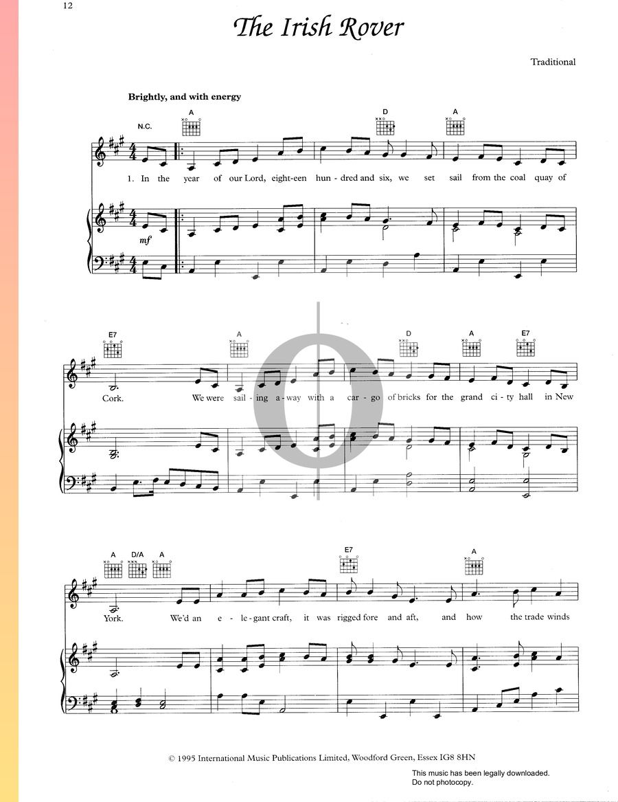 The Irish Rover (Anonymous) Piano Sheet Music - OKTAV