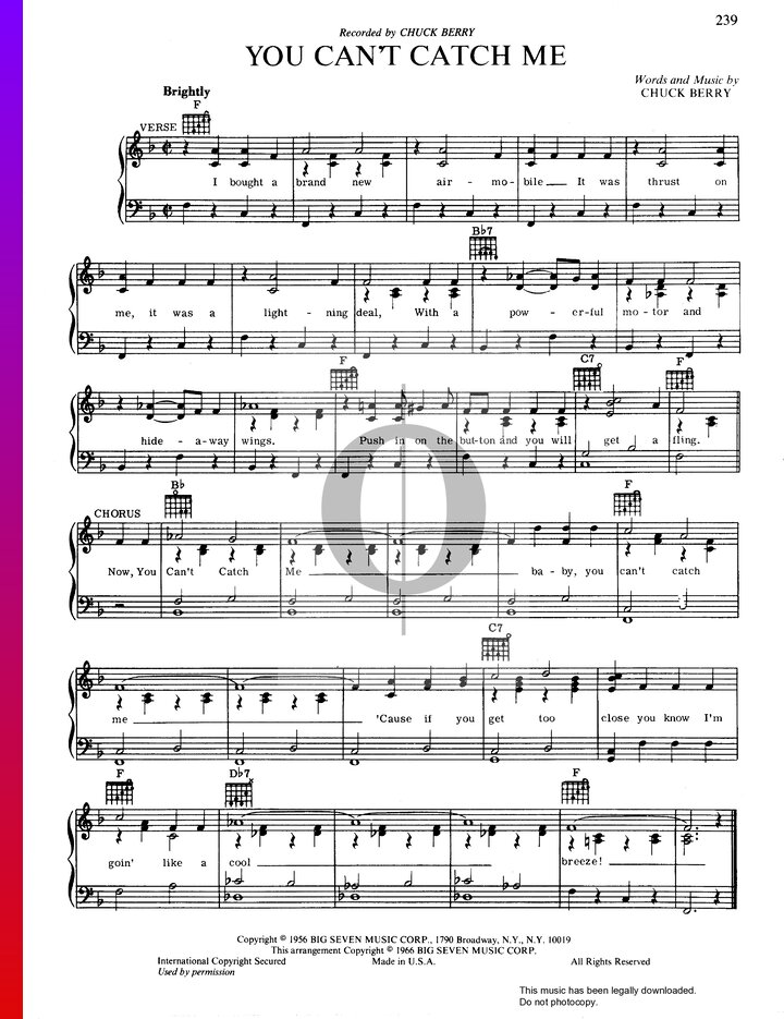 You Can't Catch Me Klaviernoten (Chuck Berry) - OKTAV