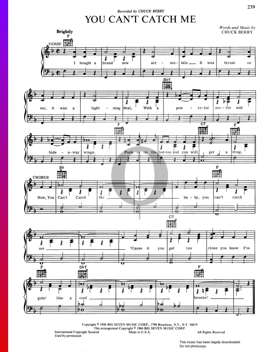 You Can't Catch Me » Chuck Berry - Partitions de piano - OKTAV