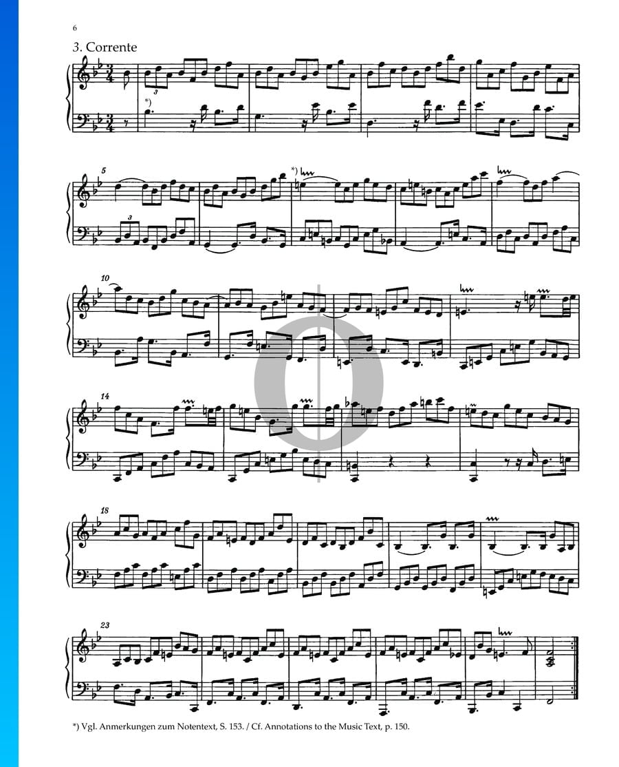 Partita 1, BWV 825: 3. Corrente (Johann Sebastian Bach) Piano Sheet Music - OKTAV