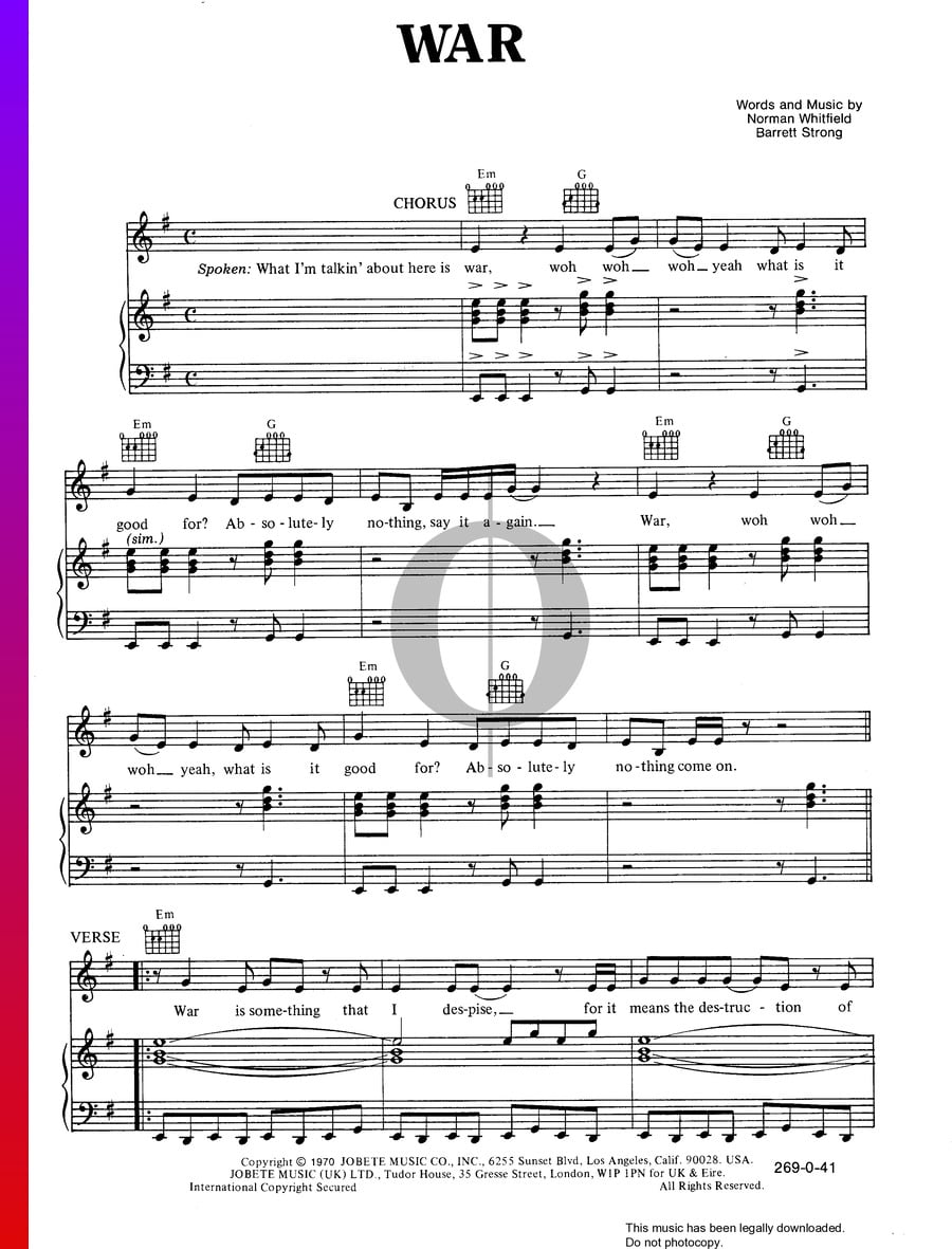 War (The Temptations) Piano Sheet Music - OKTAV