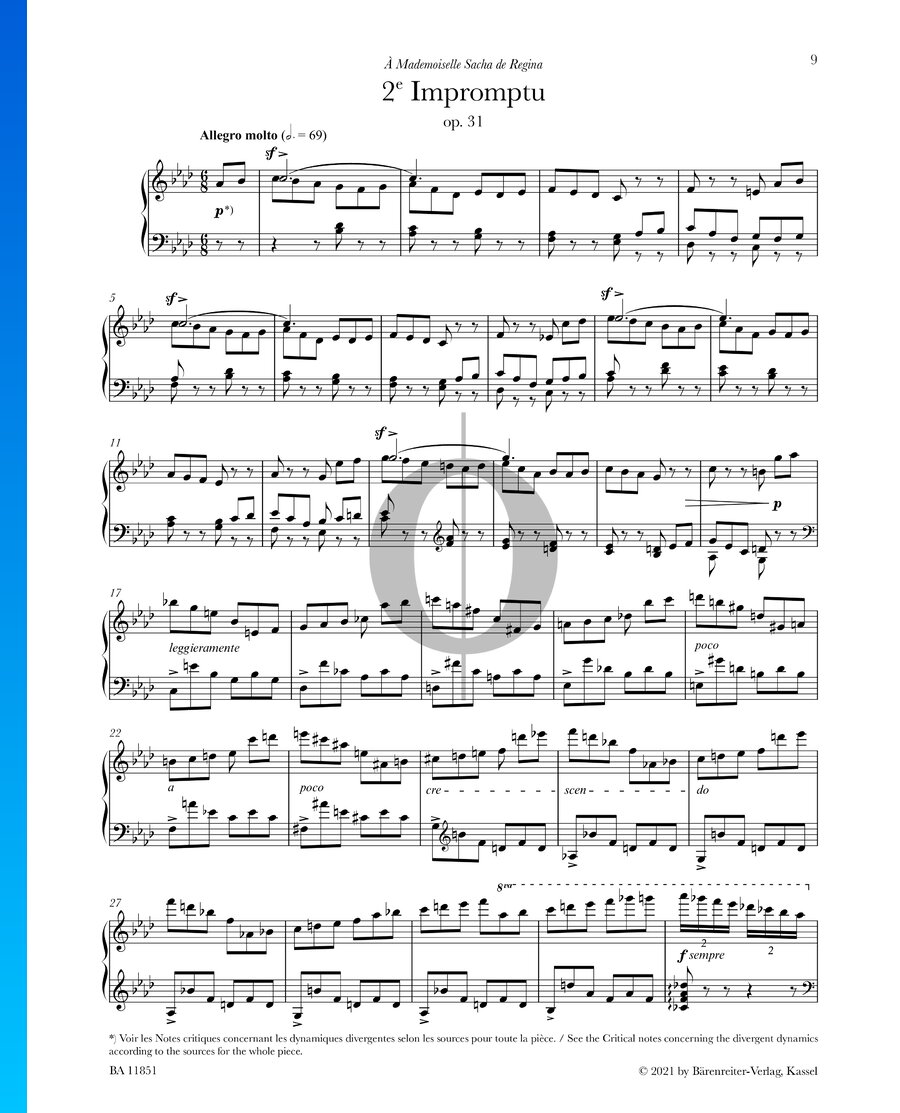 Impromptu, No. 2 Op. 31 (Gabriel Fauré) Piano Sheet Music - OKTAV