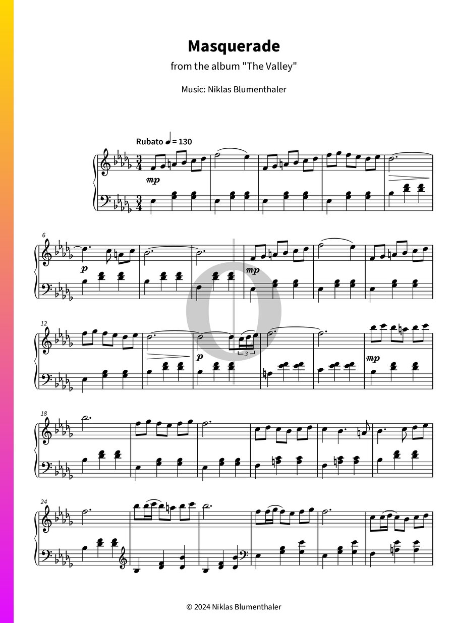 Masquerade (Niklas Blumenthaler) Piano Sheet Music - OKTAV