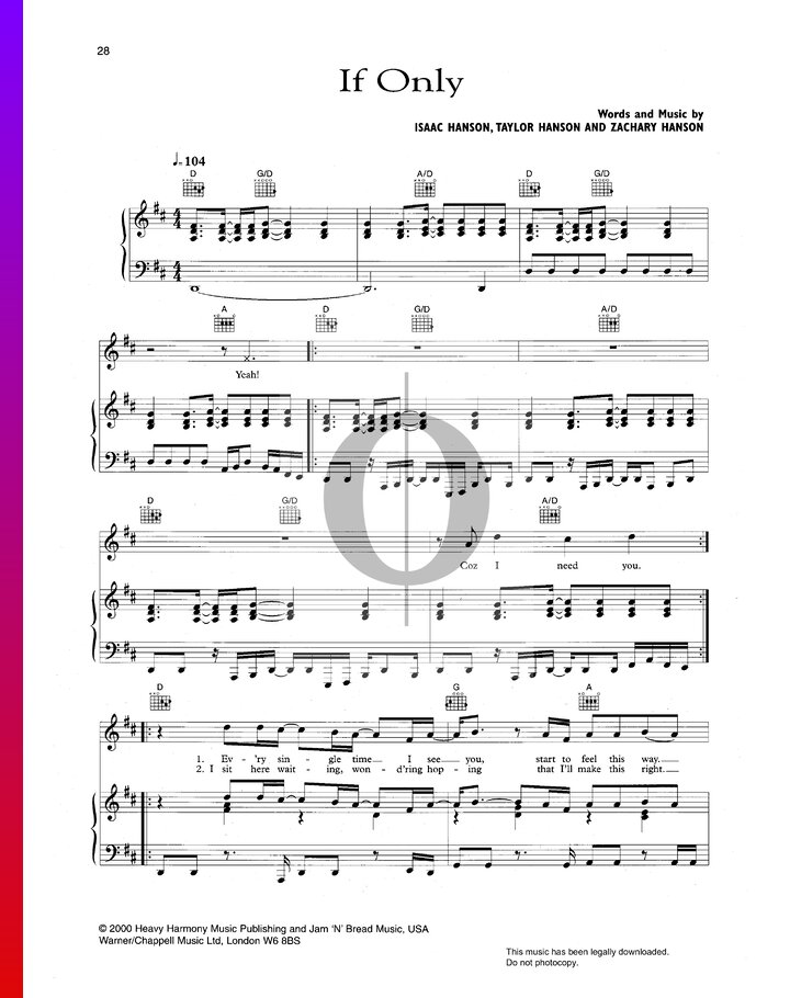 If Only (Hanson) Piano Sheet Music - OKTAV