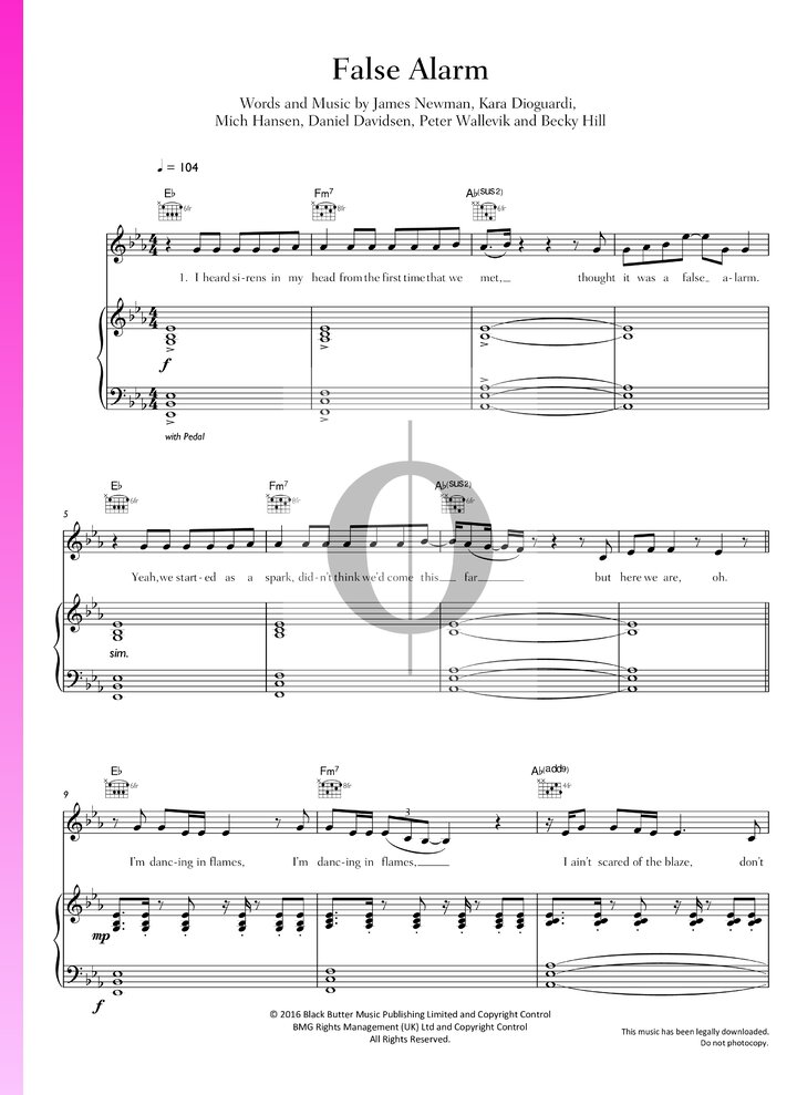 False Alarm (Becky Hill, Matoma) Piano Sheet Music - OKTAV